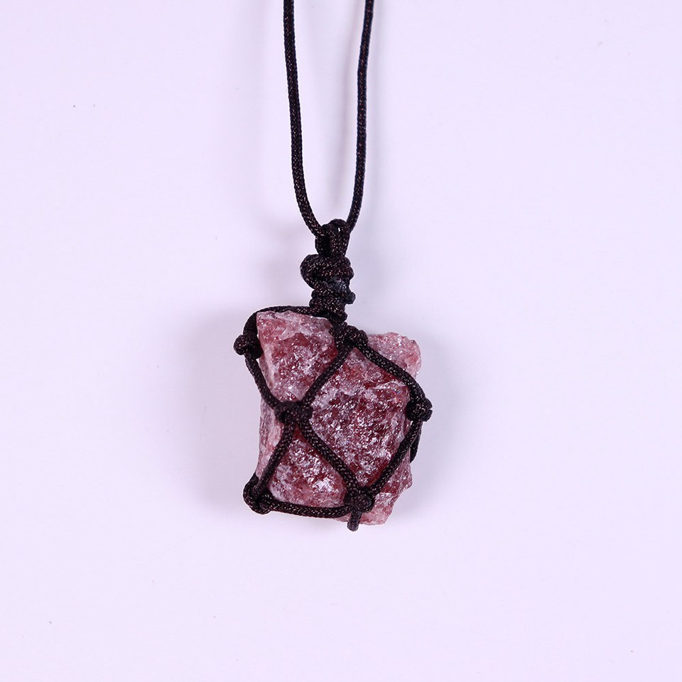 Natural Strawberry Quartz Crystal Net Pocket Pendant Rock Reiki Healing ...