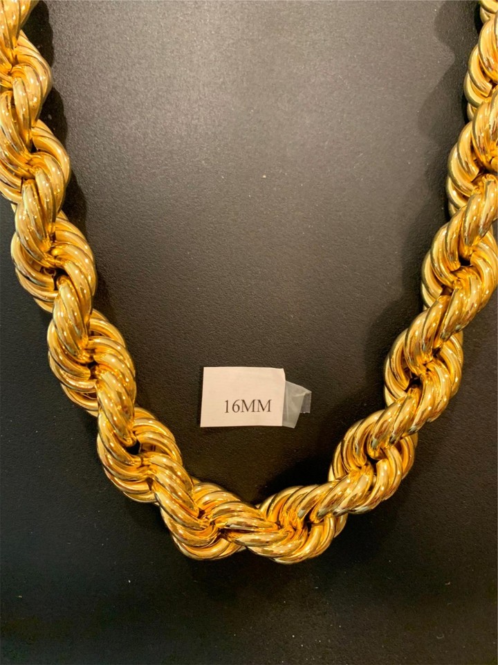14KT GOLD PLATED 5mm,7mm, 16mm ROPE CHAINS BLING BLING 16"-36"-USA ...
