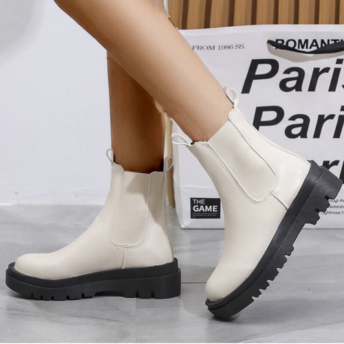 Women's Thick Sole Winter Casual Booties Shoes Medium Chunk Heel ...