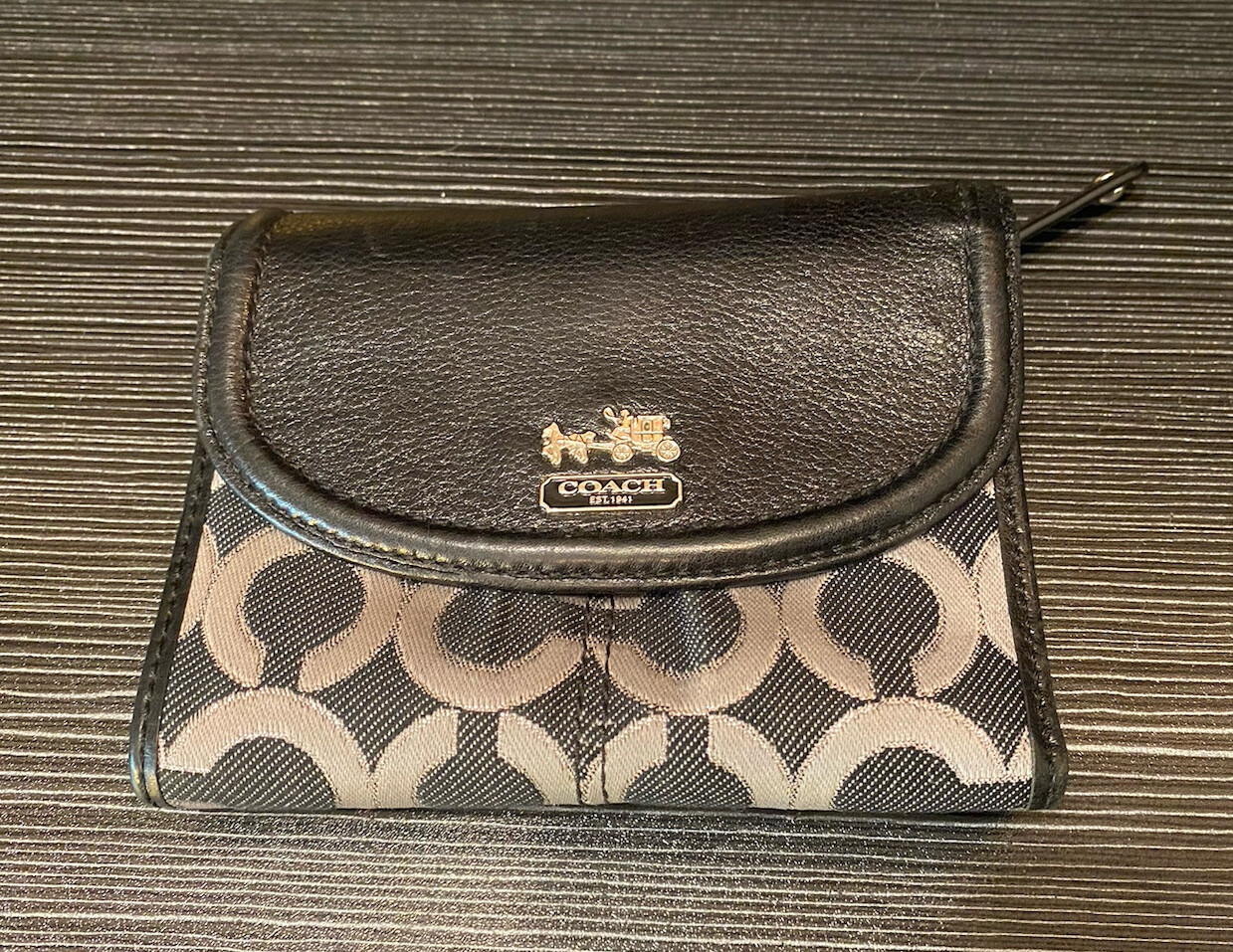 Vintage Coach Madison Wallet Black Leather Tri-Fold E… - Gem