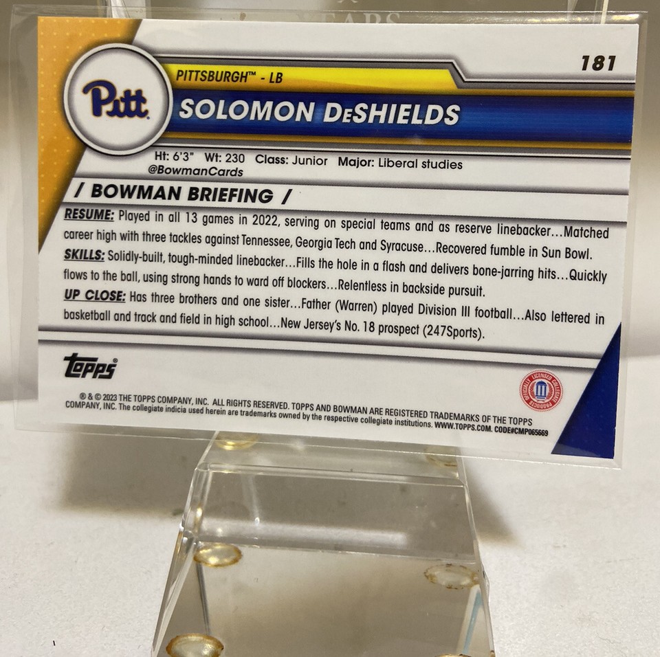 🔥🔥🔥2023 Topps Bowman U Chrome Solomon DeShields 1st. Bowman Pittsburgh💥 ...