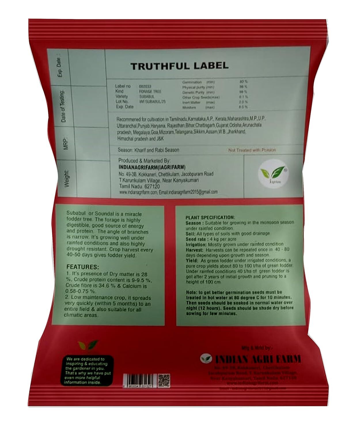 Subabul/Fodder Seeb - 1 Kg/Soundal/Leucaena Leucocephala for Plantation ...