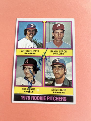 1976 Topps #595 ROOKIE PITCHERS Sid Monge, Steve Barr Autographs NRMT ...