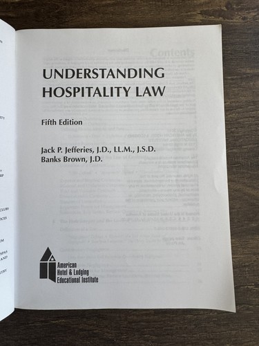UNDERSTANDING HOSPITALITY LAW By Jack P. Jefferies & Banks Brown 5th ...