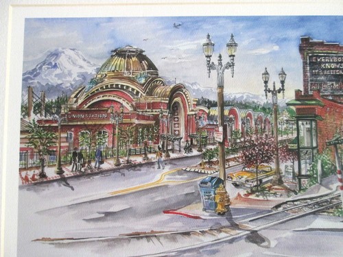 SARAH CLEMENTSON YAEGER Matted LIMITED Print DOMES OF TACOMA Watercolor ...