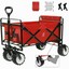 Red Collapsible Heavy Duty Folding Wagon Cart Wheels Outdoor Garden ...