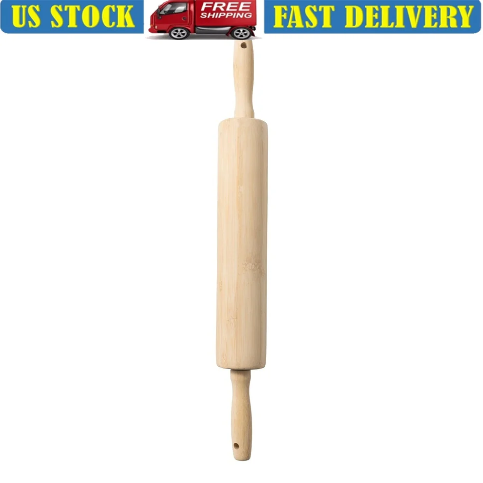 Classic Bamboo Rolling Pin 18.3 Inch Eco-Friendly Kitchen Tool Smooth ...