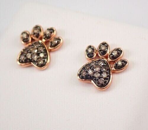 2Ct Lab-Created Chocolate Diamond Dog Paw Stud Earring's 14K Rose Gold ...