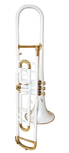 Trumbone Bb flat Valve New WHITE Brass Finish FREE HARD CASE+MOUTHPIECE ...