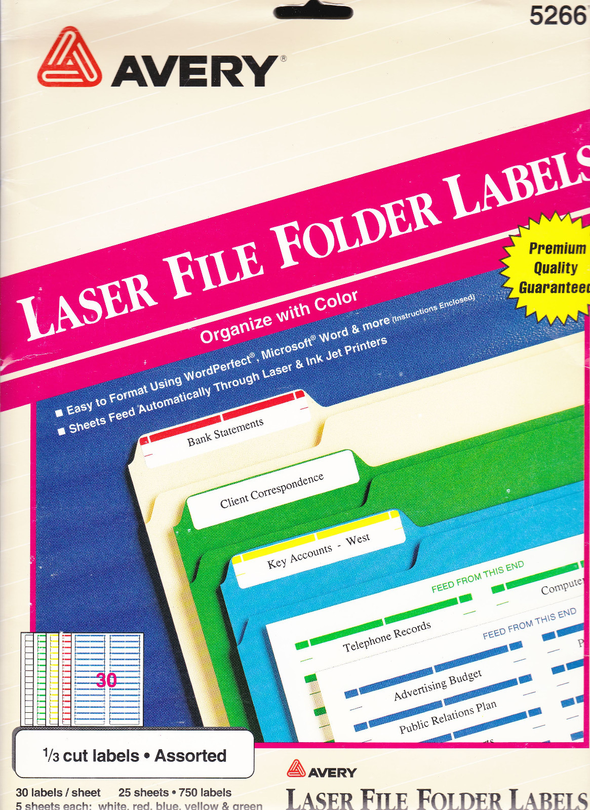 Avery 5266 Permanent Filing Labels Laser/Inkjet 1/3 Cut 1350/PK READ ...