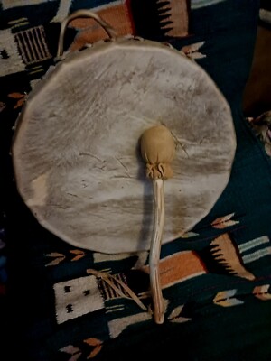 **AWESOME VINTAGE 14 INCH NATIVE AMERICAN RAWHIDE DRUM & BEATER GREAT ...