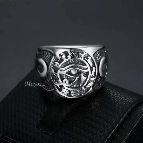 Stainless Steel Mens Egyptian Pharaoh Ankh Eye of Horus Ra Ring For Men ...