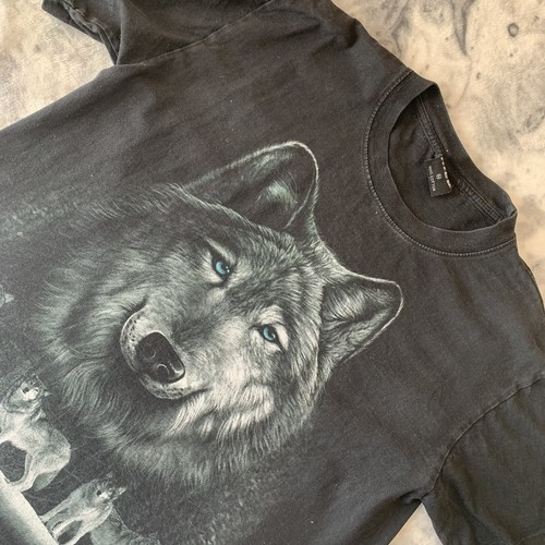 Wild Mens Black Wolf Wolves Double Graphic Print Wildlife Tshirt Tee ...