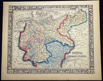 1864 Map Prussia and the German States Antique Original Hand Colored ...