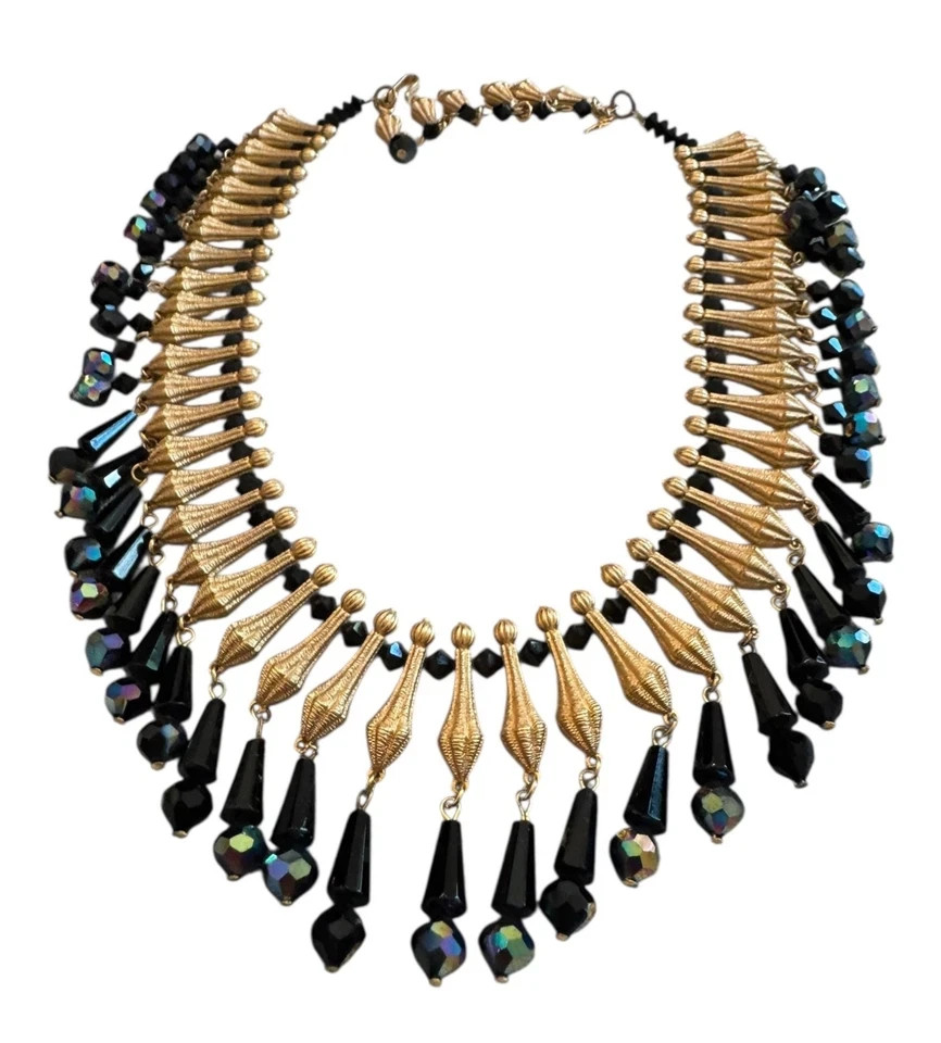 VINTAGE CROWN TRIFARI EGYPTIAN REVIVAL TRIFANIUM DARK CARVINAL BEAD ...