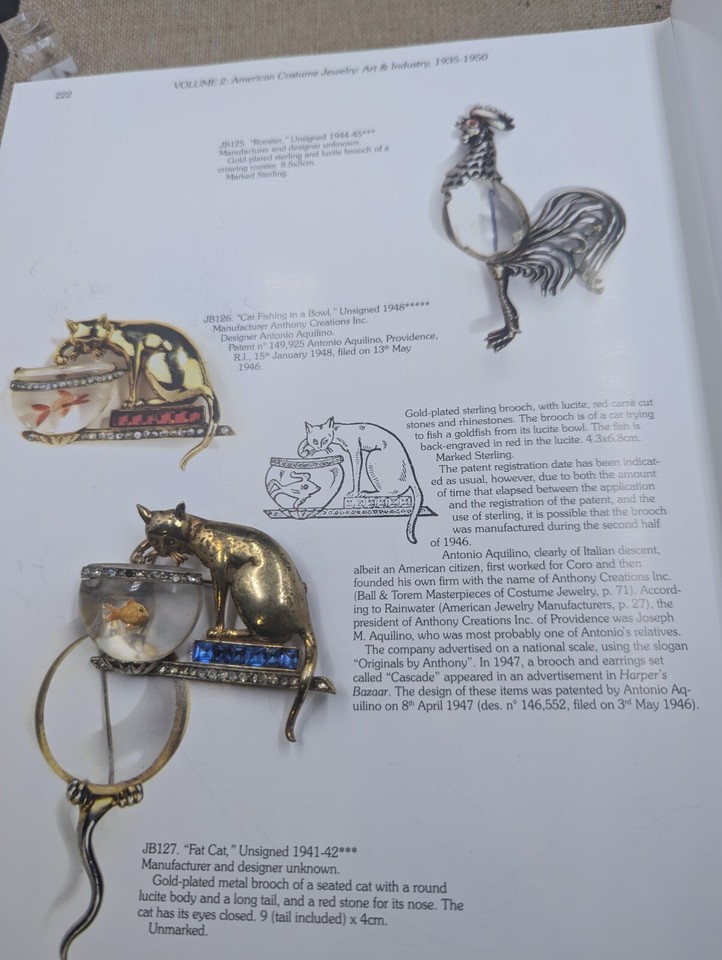 Vtg ANTHONY AQUILINO 1946 Cat on Fishing in JELLY BELLY BOWL Sterling ...