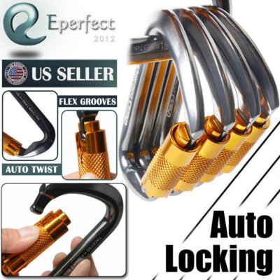 30KN Heavy Duty Auto Locking Climbing Carabiner Aluminum D Ring Clips ...
