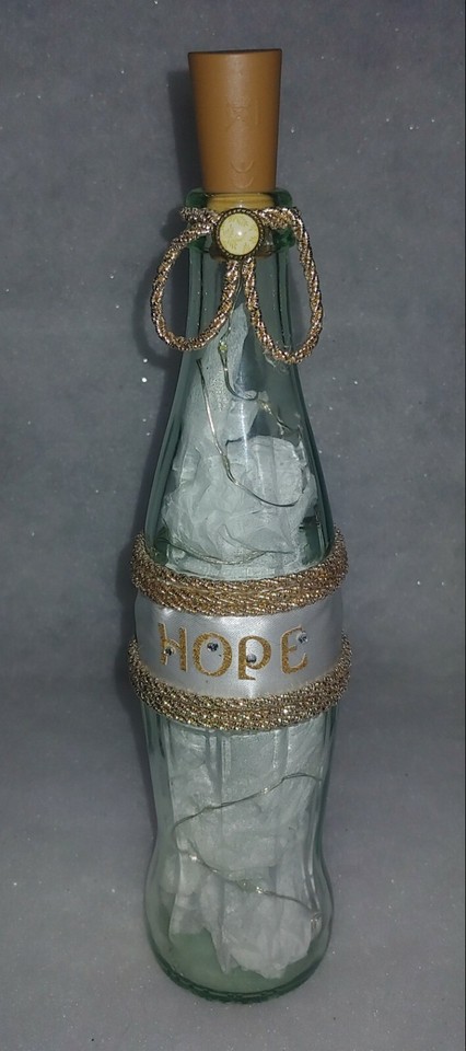 UNIQUE GLASS "HOPE" SODA BOTTLE WHITE LED CORK LIGHT LAMP ART HOME BAR ...