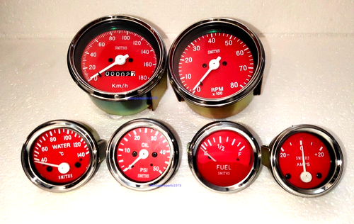 Smiths kit -Elec Temp Oil Fuel Amp Gauge 0-180 KMH Speedo 0-80 RPM 85mm ...