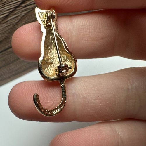 Small Kitty Cat Brooch Pin Rhinestone Collar Gold Tone Signed Carolee ...