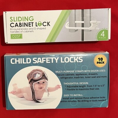 Adoric Sliding Cabinet Locks 4 Pack AND WAPPA Baby Child Safety Locks ...