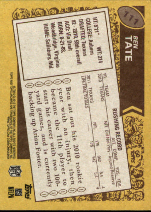 2013 Topps Archives #111 Ben Tate | eBay