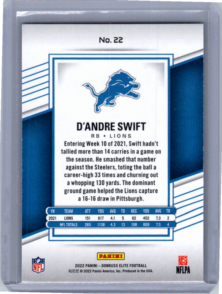 2022 Panini Donruss Elite Football D'Andre Swift #22 Pink Detroit Lions ...