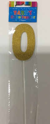 Number 0 Gold Glitter Cake Topper Birthday Celebration 4.5cm x 8cm ...
