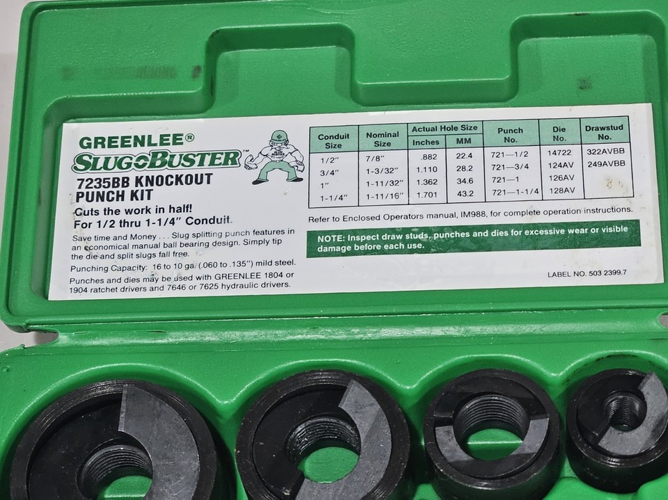 Greenlee Slug Buster Knockout Punch Set 7235BB New Open Box FREE ...