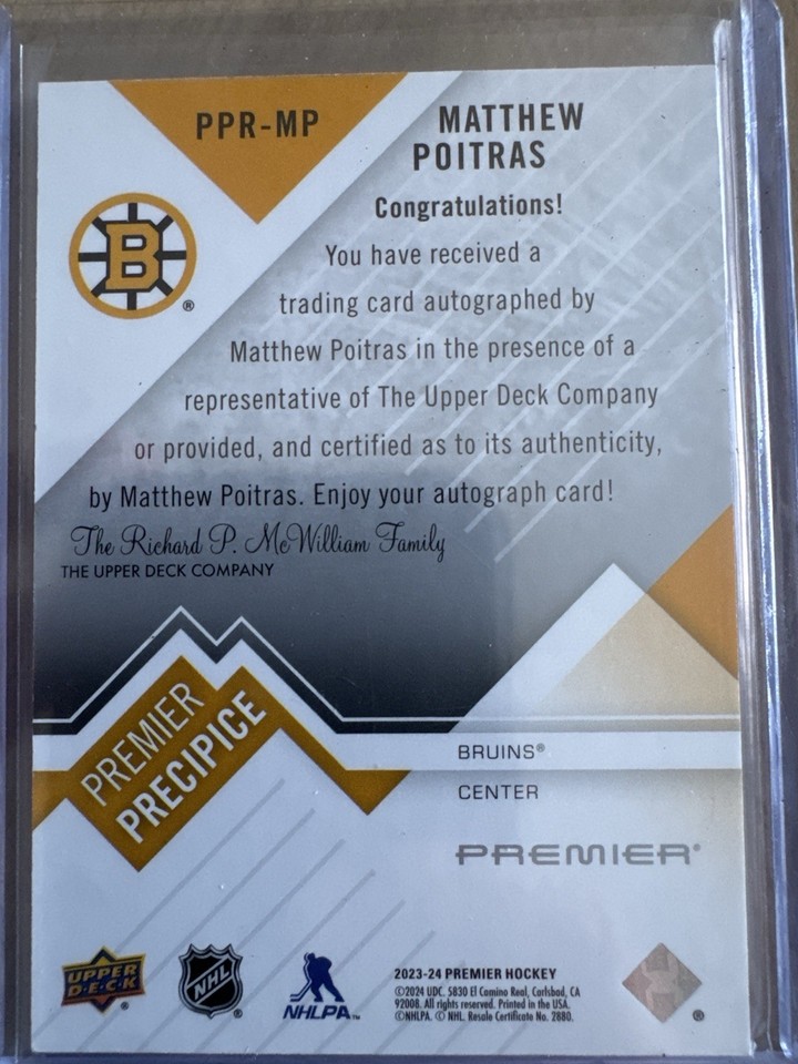 2023-24 Upper Deck Premier Matthew Poitras Rookie Auto PreciPiece ...