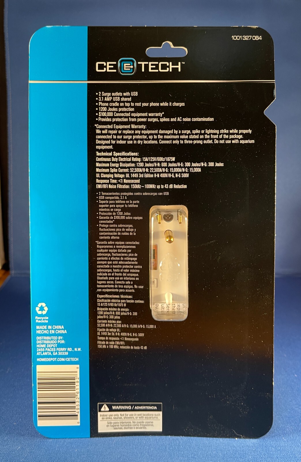 CE Tech Surge Protector 2 Outlet Wall Tap with 2 USB Ports & Phone ...