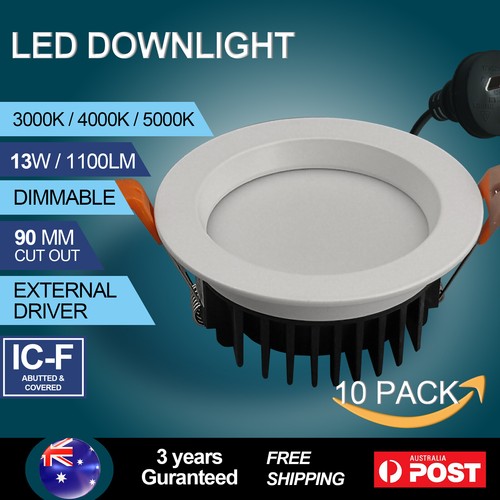 10X LED Down Light 13W Downlight Dimmable AU Plug Tri-Color 3000K/4000K ...