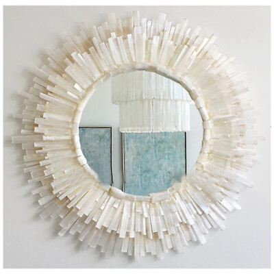 Custom Sun Burst Selenite Mirror, Gemstone Selenite Mirror, Wall Art ...