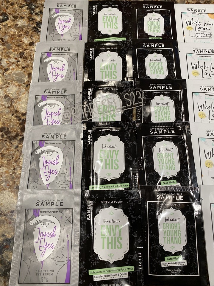 Perfectly Posh Face Care Samples LOT Of 40 Impish Eyes Envy This Bare ...