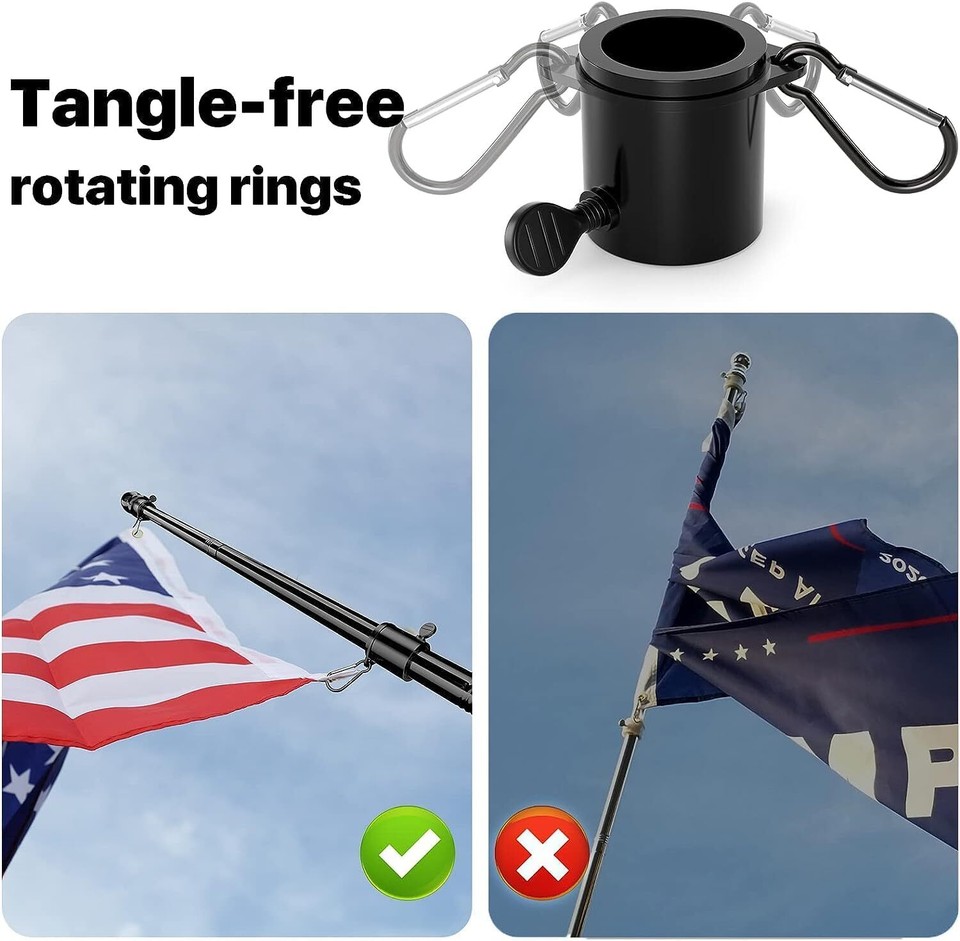 6FT Flag Pole Kit Heavy Duty Bracket Metal Pole With 2 Rotating Rings ...