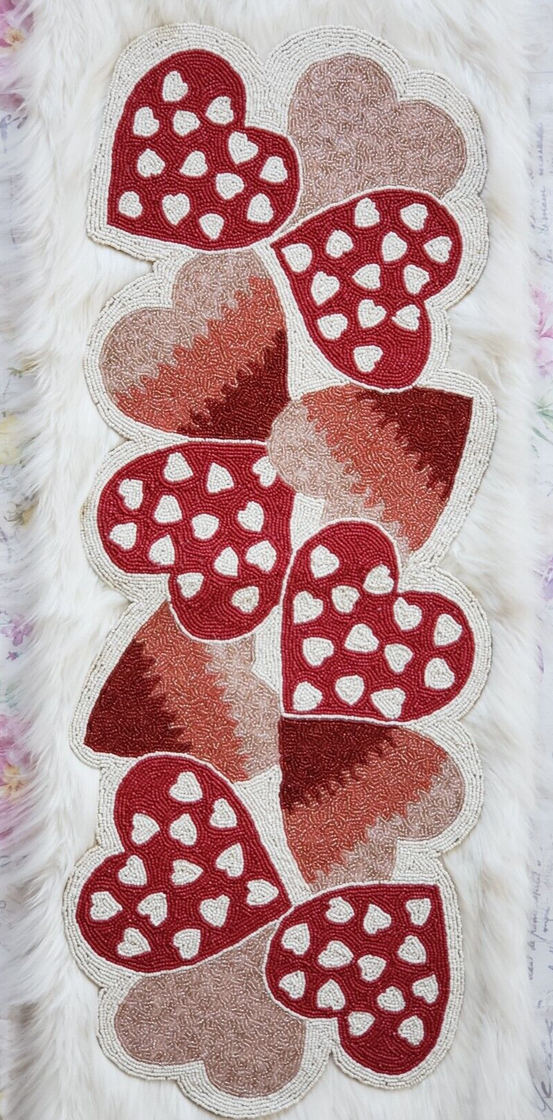 BEADED Valentine's Day Table Runner Red Pink White Cutout Hearts ...