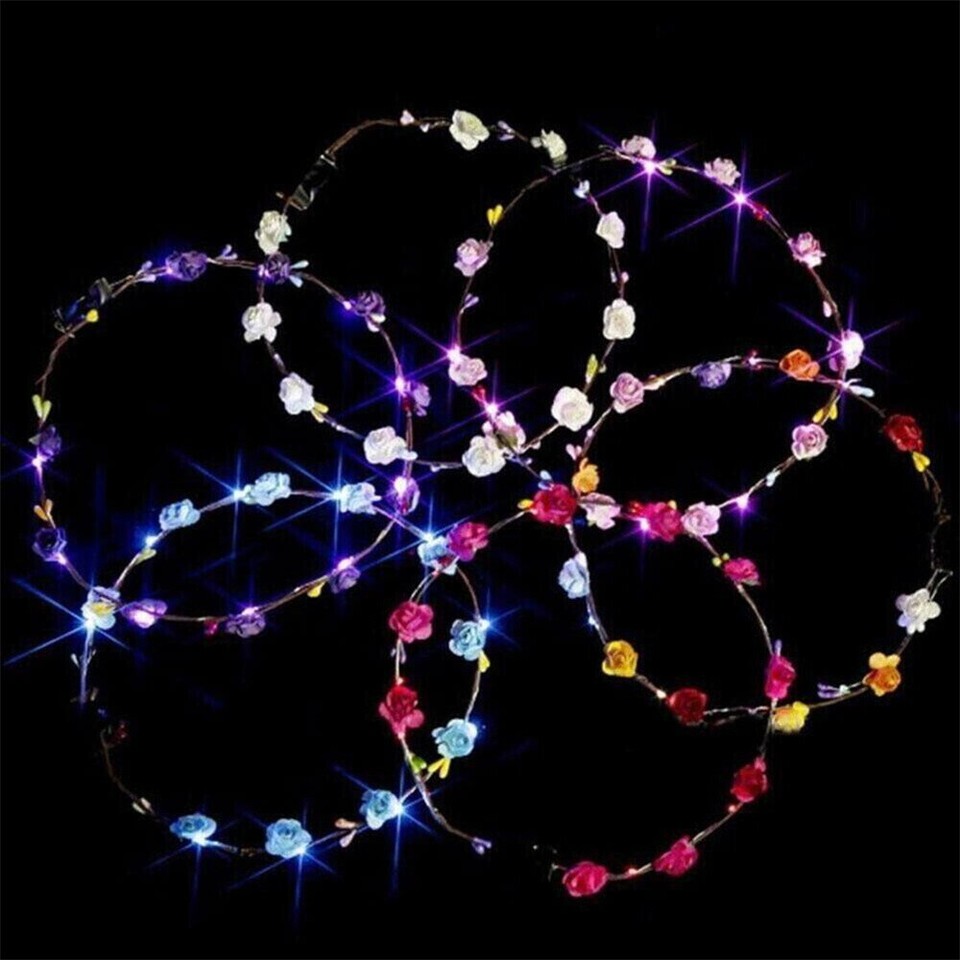 10Pcs LED Flower Crown Headdress Hair Light Up Party Festival Wreath ...