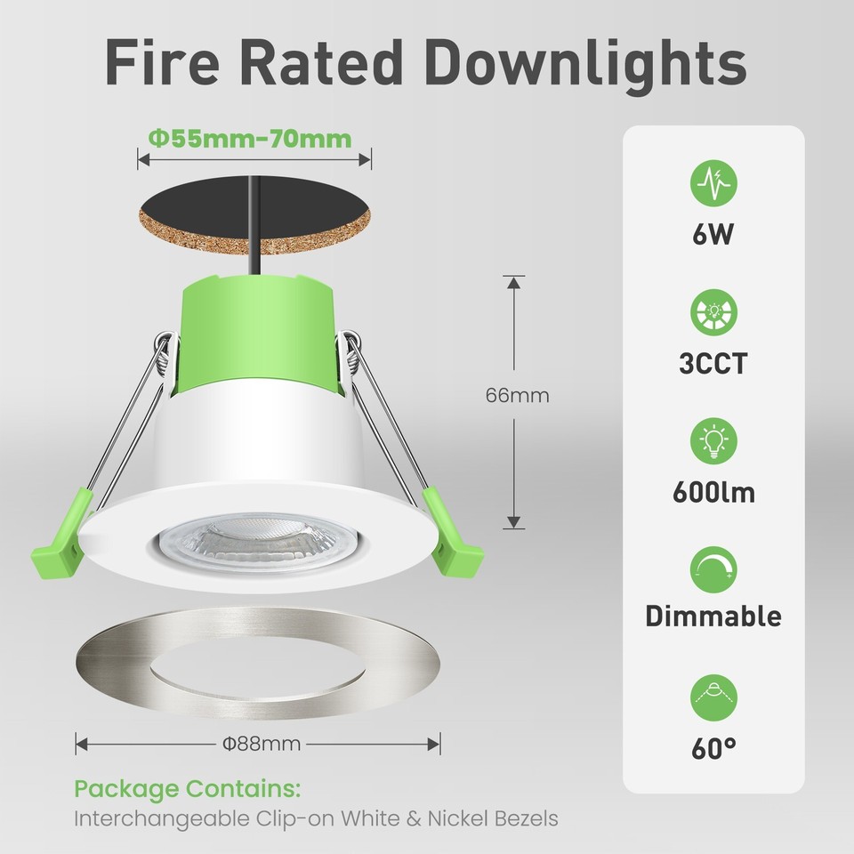 Recessed Fire Rated Ceiling LED Downlights IP65 Spotlights Downlighters ...