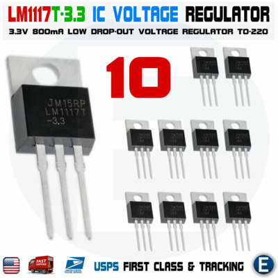 10pcs LM1117T-3.3 LM1117 LD1117 3.3V TO-220 Voltage Regulator 0.8A USA ...