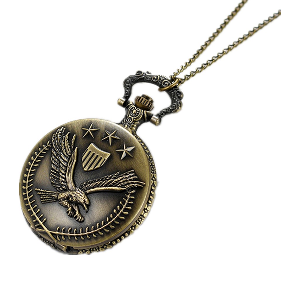 Mens Vintage American Eagle Quartz Fob Pocket Watch w Chain Analog Half ...