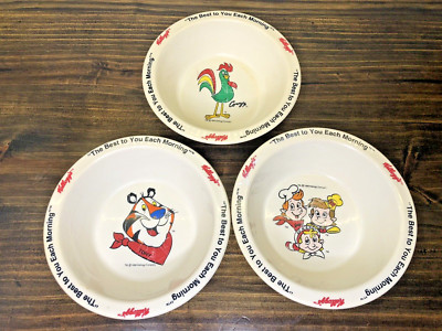 Set of 3 Vintage Kellogg's Cereal Bowls Tony Tiger Toucan Sam Corny ...