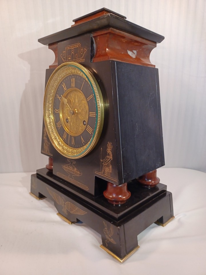 Antique FRENCH Egyptian Style MARBLE Table CLOCK: ROBLIN FILS FREES ...
