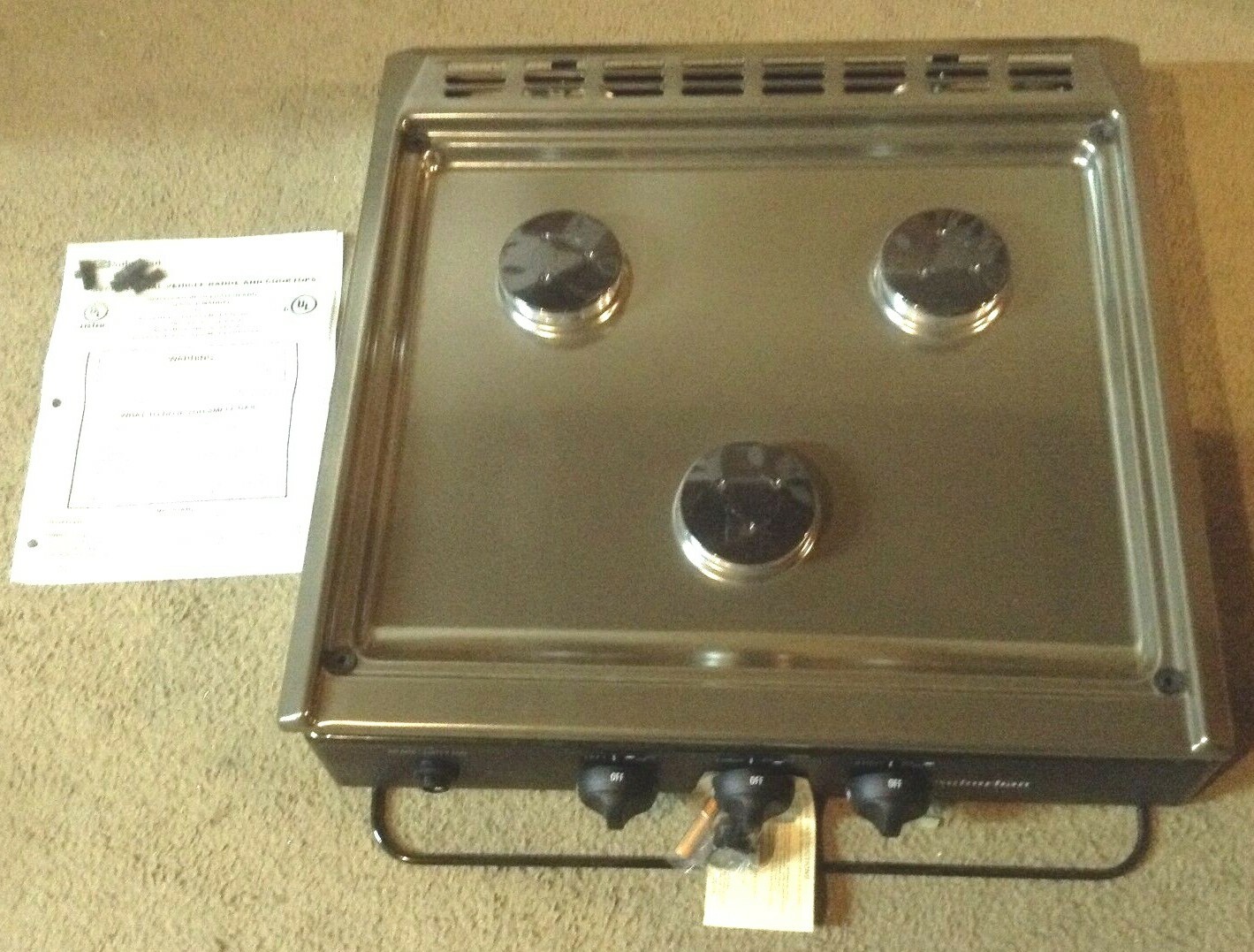 SUBURBAN 3-BURNER RV COOK RANGE TOP SCSA3PS LP GAS 21"x19" STAINLESS ...