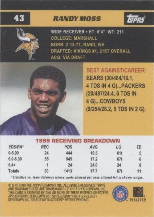 2000 Bowman's Best Randy Moss #43 for sale | eBay