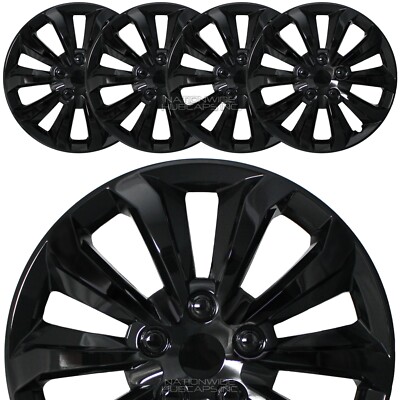 14" Set of 4 Black Wheel Covers Snap On Full Hub Caps fit R14 Tire ...