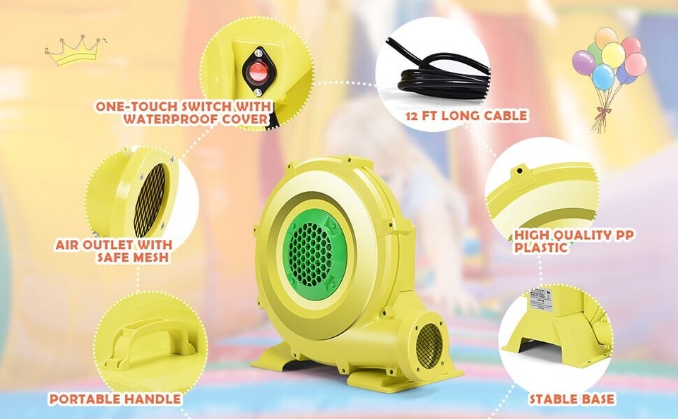 735 W Air Blower Pump Fan 1.0HP Portable Inflatable Bounce House Bouncy ...