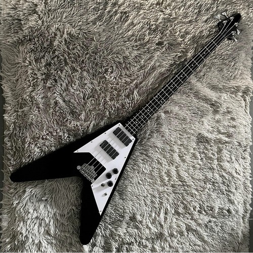 4-strings Flying V Bass Guitar Black Bone Nut HH Pickups Free Shipping ...