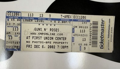 GUNS N ROSES GNR FULL UNUSED Concert Ticket Stub 12/6/02 Philly | eBay