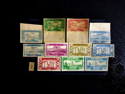 ~ SYRIA 1946 / IMPERF COLOURS TRIAL EXPERIMENT / # 446 447 / MINT NG ...