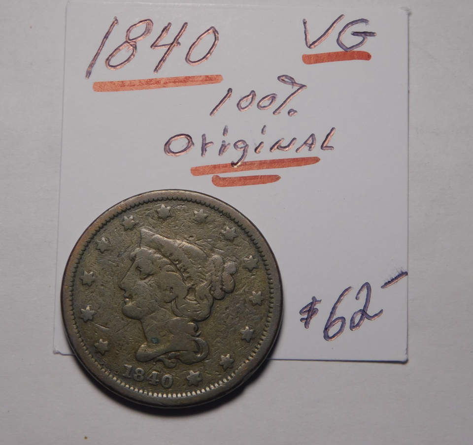 NICE 1840 LARGE CENT 100% ORIGINAL VG CHOCOLATE BROWN !!!!! ONLY $44.00 ...